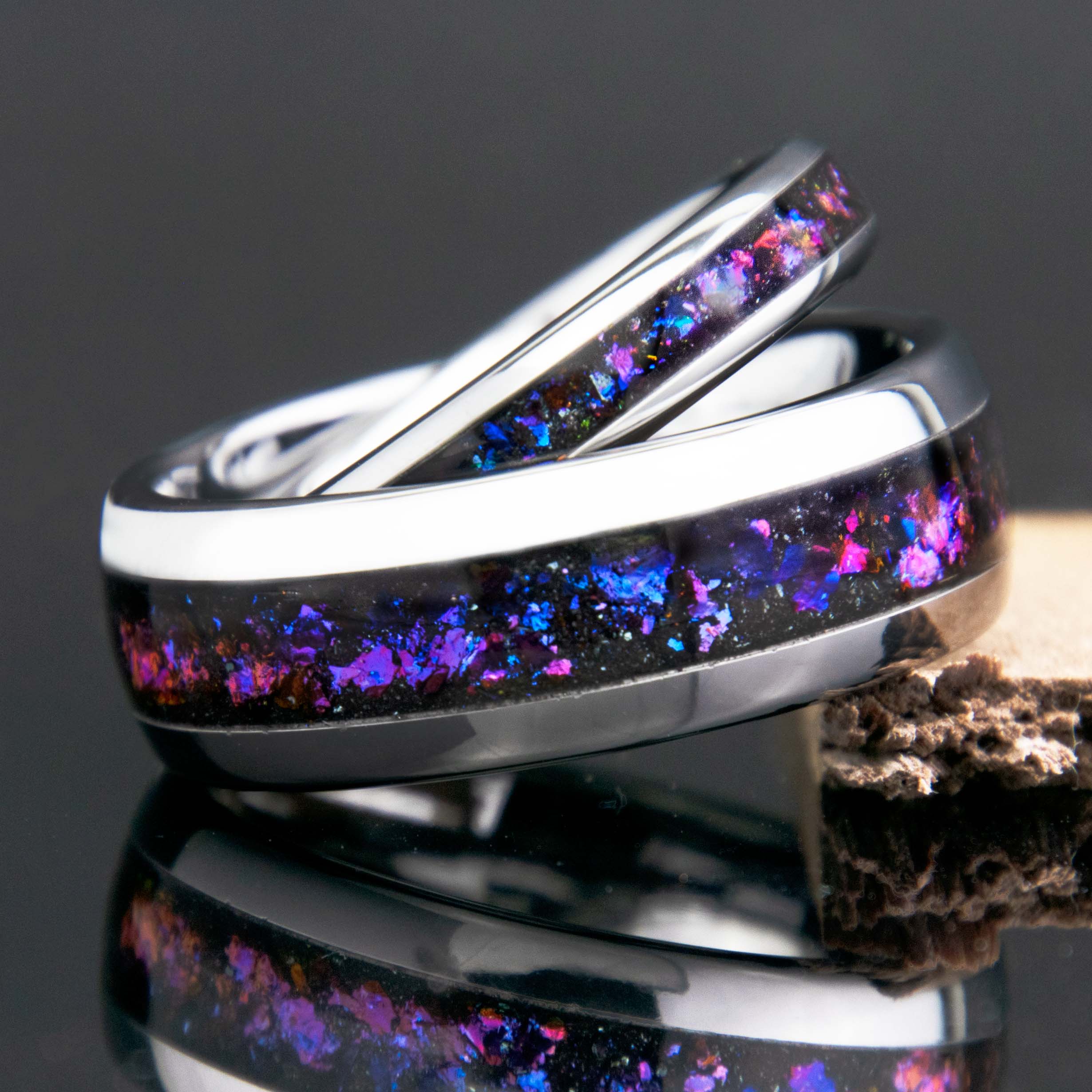 His and Hers Tungsten Galaxy Wedding Ring Set - Copperbeard Jewelry