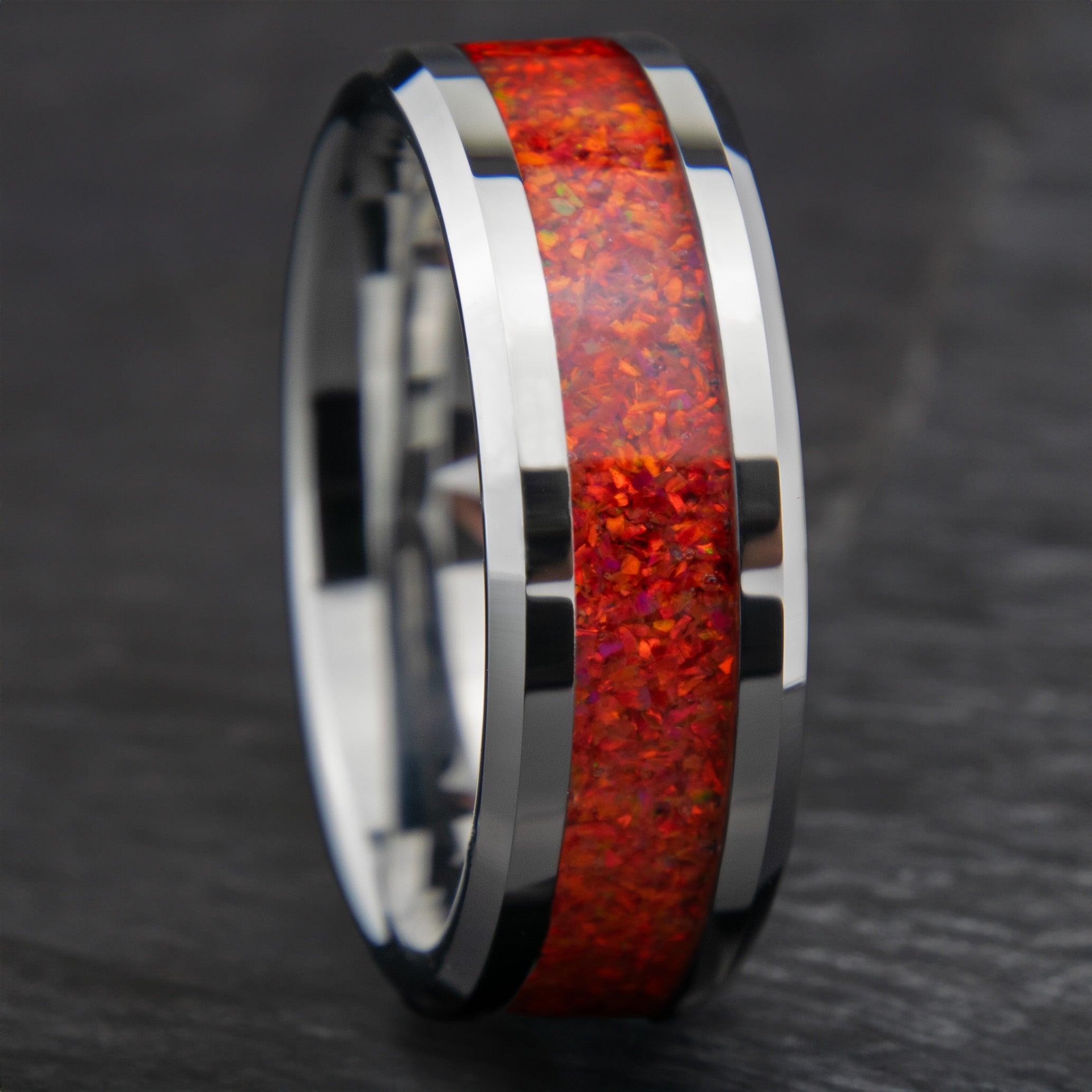 Flame Red Opal Tungsten Men's Ring – Copperbeard Jewelry